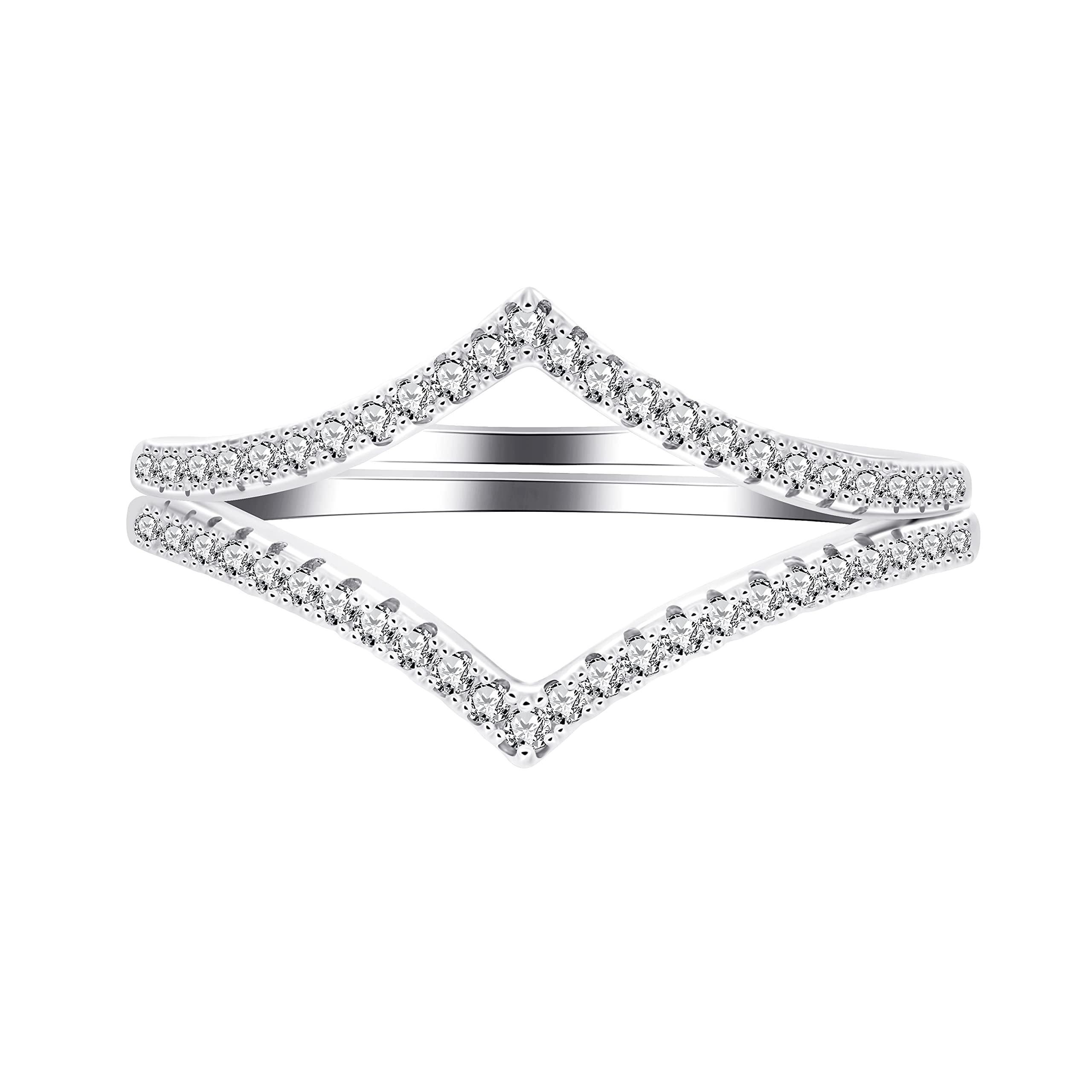 Uloveido 925 Sterling Silver Pointed V Shaped Ring Guard Enhancer 2pcs Stackable Tiny CZ Paved Eternity Bands Y1518 (Adjustable)