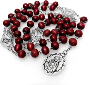 lulucross seven sorrows of mary rosary chaplet rose scented 7 * 8mm wooden beads catholic jewelry necklace for pray (red)