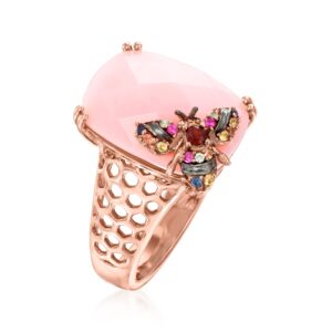 Ross-Simons Pink Opal Bumblebee Ring With .10 ct. t.w. Multicolored Sapphire and Garnet Accent in 18kt Rose Gold Over Sterling. Size 9