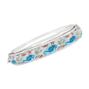 ross-simons multicolored enamel sea life bangle bracelet in sterling silver. 8 inches