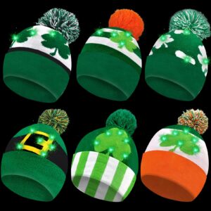 camduck 6 pcs st patrick's day beanie hat, st patricks day hat, shamrock beanie, irish hats for men women (6 irish beanie with led)