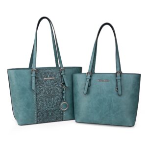 montana west tote bag for women vegan leather purse and handbags set embossed collection purse 2pcs set turquoise mwc2-g052a-tq