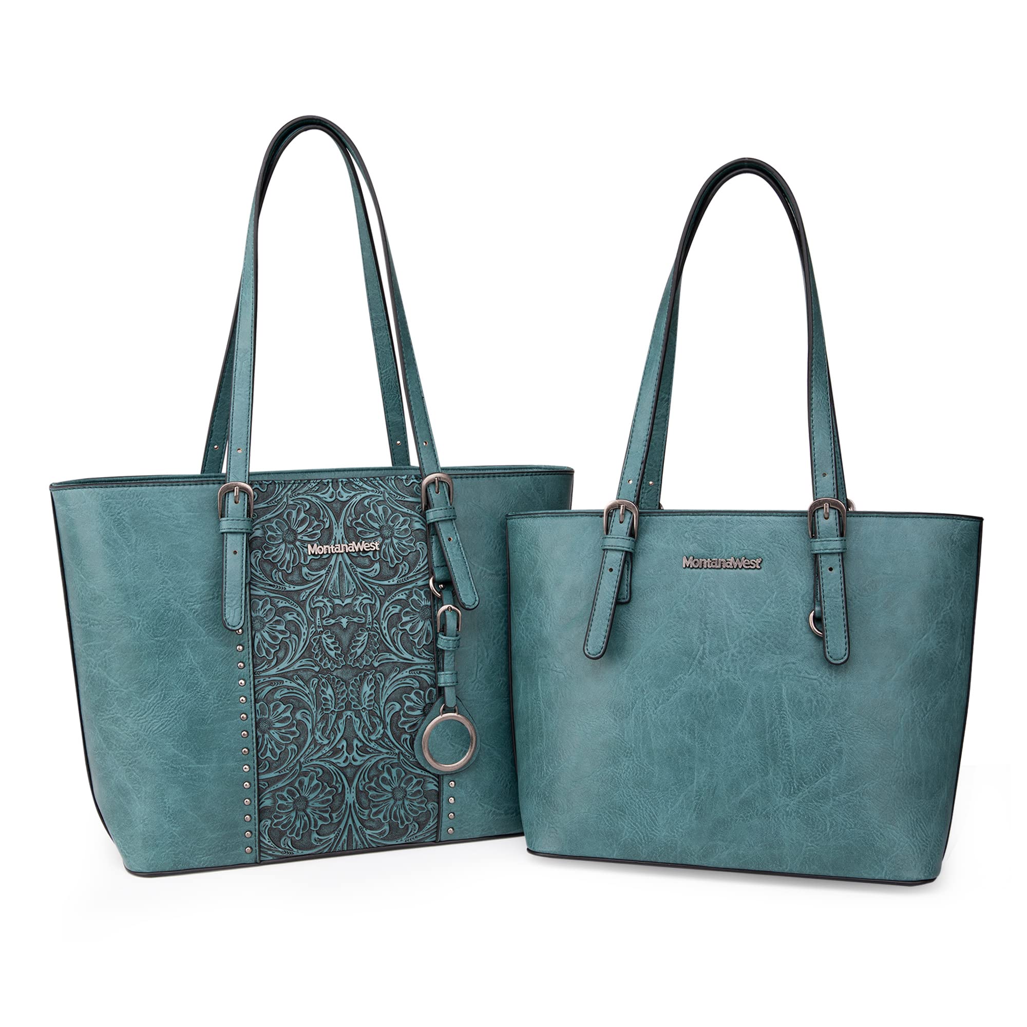 Montana West Tote Bag for Women Vegan Leather Purse and Handbags Set Embossed Collection Purse 2Pcs Set Turquoise MWC2-G052A-TQ