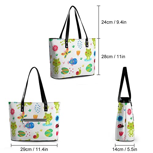 Womens Handbag Frog And Butterfly And Flowers Pattern Leather Tote Bag Top Handle Satchel Bags For Lady