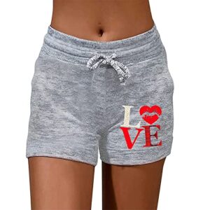 Running Shorts for Women Comfy Drawstring Elastic Waist Pocket Valentines Day Stretchy Sports Athletic Shorts Lounge Pants Biker Shorts Women (Grey,XXL)