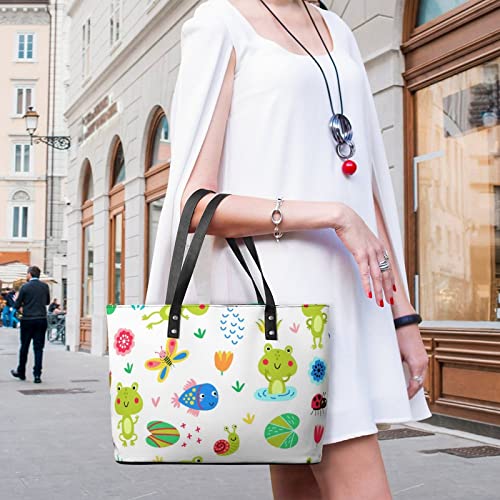 Womens Handbag Frog And Butterfly And Flowers Pattern Leather Tote Bag Top Handle Satchel Bags For Lady