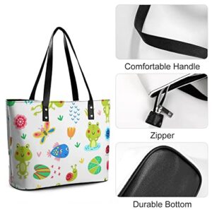 Womens Handbag Frog And Butterfly And Flowers Pattern Leather Tote Bag Top Handle Satchel Bags For Lady