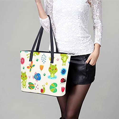 Womens Handbag Frog And Butterfly And Flowers Pattern Leather Tote Bag Top Handle Satchel Bags For Lady