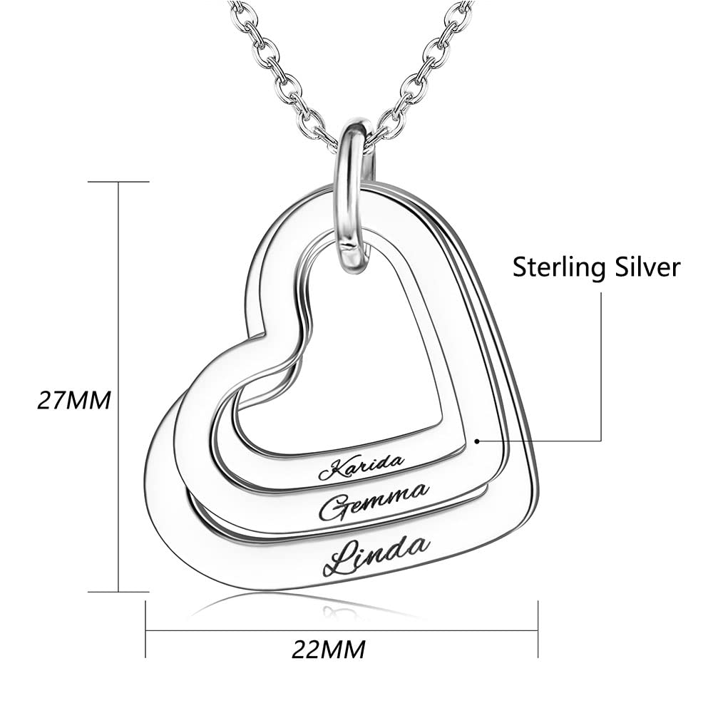 Jewenova S925 Sterling Silver Mother Necklace with 2-4 Names Personalized Love Heart Necklace with Mom Names as for Women