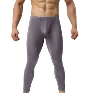 IYUNYI Mens Thin Ice Silk Compression Baselayer Thermal Long Johns Underwear Gray