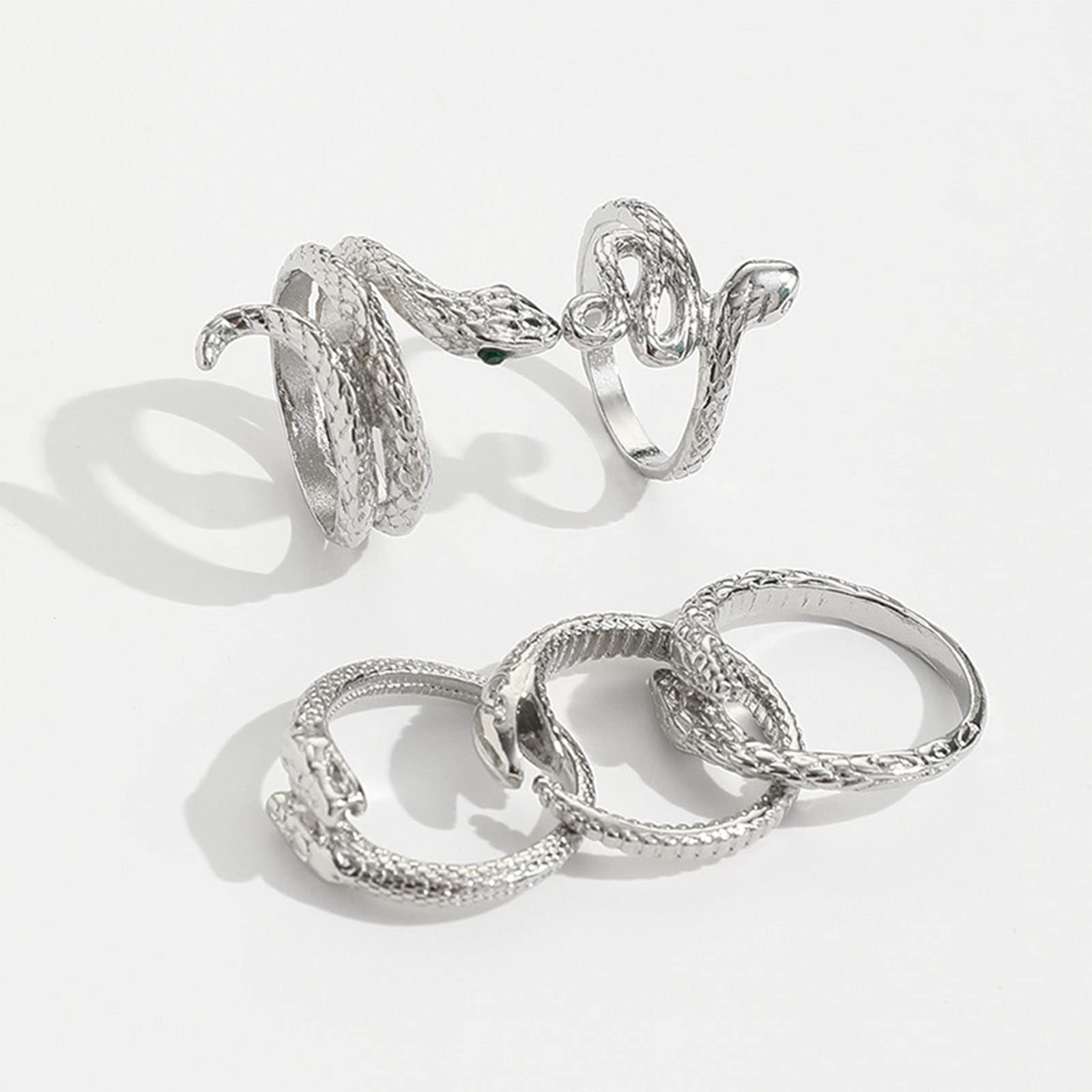 Zeshimb Snake Rings Set Open Serpent Stacking Rings Gothic Animal Band Rings Vintage Silver Adjustable Knuckle Ring Set Jewelry for Women Girls (5 Pcs)