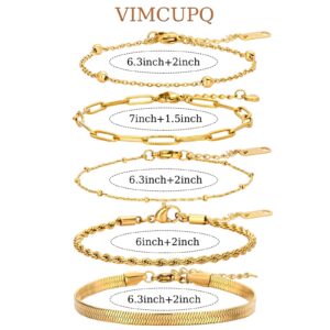 Dainty Gold Chain Bracelets set for Women, Trendy Gold Jewelry for Women Stackable Adjustable, 18K Gold Plated Paperclip Layered Link Bracelets