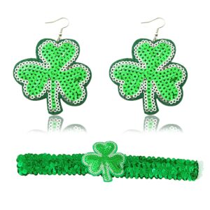 st. patrick's day earrings green shamrock dangling earring for women handmade glitter lucky shamrock drop dangle earrings headband irish holiday jewelry gift(st patricks earrings)