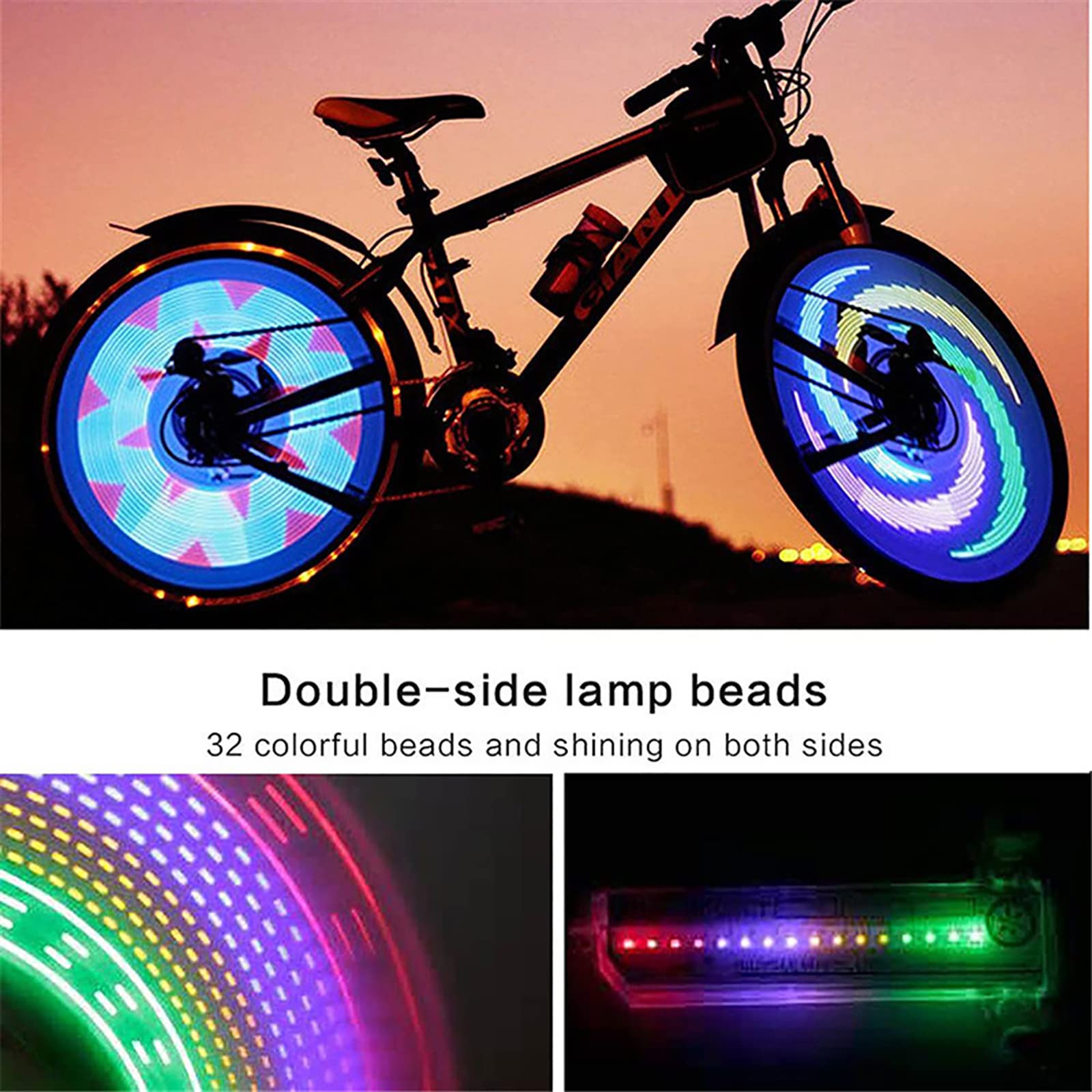 Bike Wheel Light Bicycle Motorcycle Bike Tyre Tire Wheel Lights 32 LED Flash Spoke Light Lamp 32 Different Patterns Change Outdoor Cycling Lights for Bike Wheel (1 Pack)