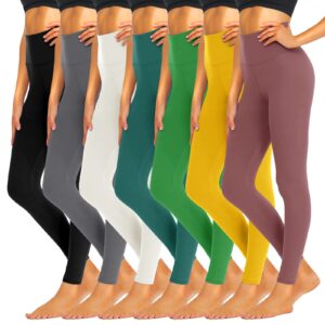 icerose 7 pack leggings for women, high waisted tummy control soft black yoga leggings for workout running maternity