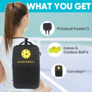 Pickleball Paddles Set of 2 Rackets with 4 Balls and 1 Pickleball Bag Pickle Ball Rackets for Women & Men with Grip Tape Pickleball Set Racquet Lightweight (Honeycomb)