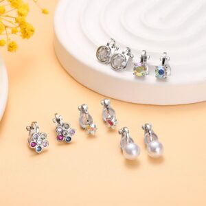 Thunaraz 10 Pairs Cute Clip on Earrings for Women Hypoallergenic Butterfly Flower Pearl CZ Clip-on Women Multicolored Non-Pierced Earrings Set