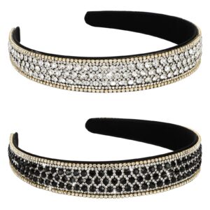 yission 2 pcs rhinestone headbands for women, glitter crystal headband fashion jeweled headbands for girls, gorgeous hair accessories for women silver black