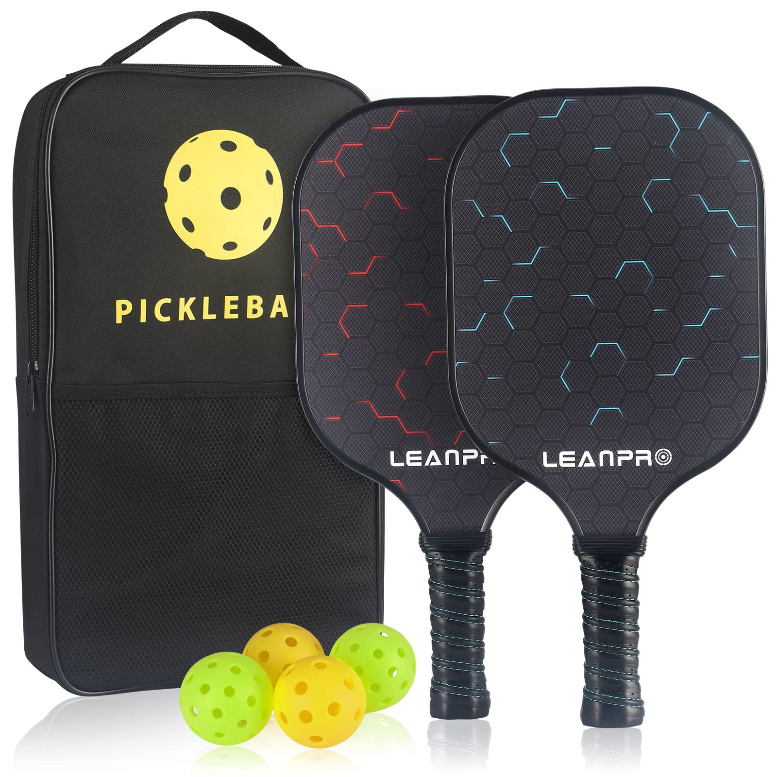 Pickleball Paddles Set of 2 Rackets with 4 Balls and 1 Pickleball Bag Pickle Ball Rackets for Women & Men with Grip Tape Pickleball Set Racquet Lightweight (Honeycomb)