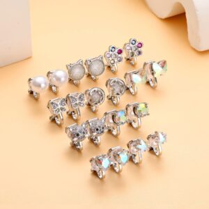 Thunaraz 10 Pairs Cute Clip on Earrings for Women Hypoallergenic Butterfly Flower Pearl CZ Clip-on Women Multicolored Non-Pierced Earrings Set