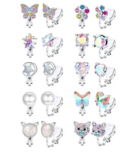 thunaraz 10 pairs cute clip on earrings for women hypoallergenic butterfly flower pearl cz clip-on women multicolored non-pierced earrings set