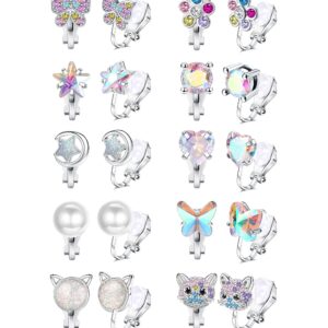 Thunaraz 10 Pairs Cute Clip on Earrings for Women Hypoallergenic Butterfly Flower Pearl CZ Clip-on Women Multicolored Non-Pierced Earrings Set