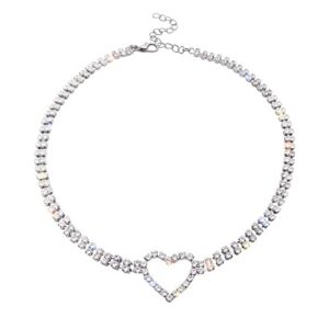 jonky rhinestone choker necklace silver heart necklaces crystal chokers bling neck jewelry for women (heart choker)