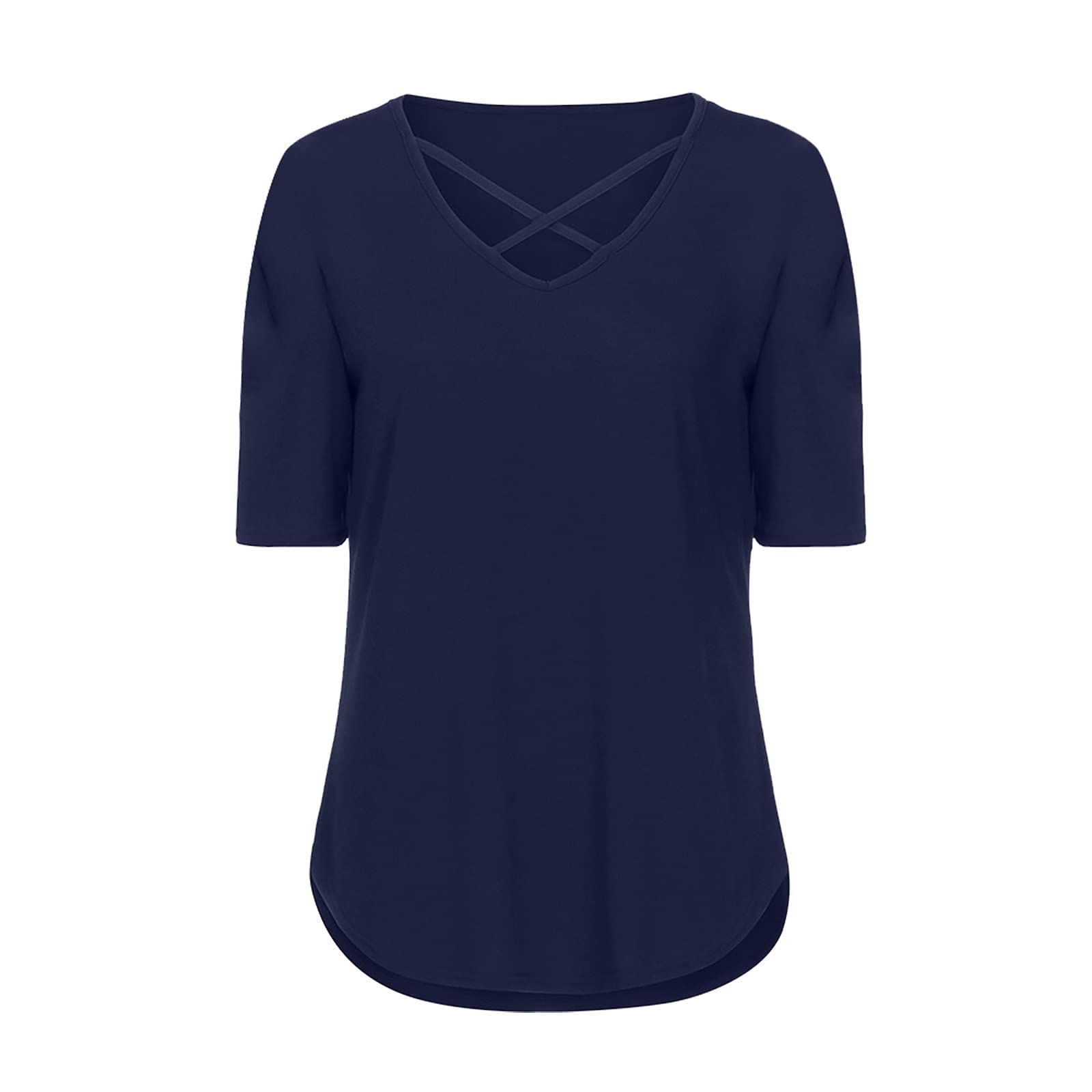 Summer Tops for Women 2023 Cute V Neck T Shirts Solid Color Basic Tees Ladies Casual Comfy Short Sleeve Blouses Dark Blue