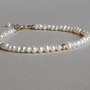 YONKU Gold pearl bracelet, 14K gold filled pearl jewelry, thin pearl bracelet, bridesmaid YO-BRACE-7212