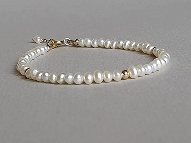 YONKU Gold pearl bracelet, 14K gold filled pearl jewelry, thin pearl bracelet, bridesmaid YO-BRACE-7212