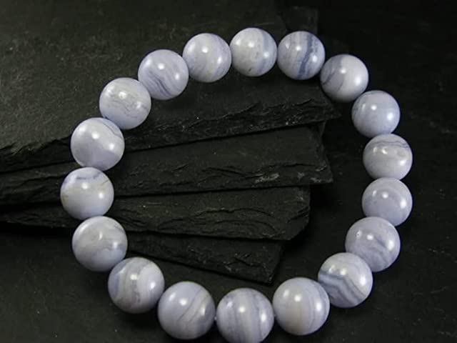 YONKU Blue Lace Agate Genuine Bracelet ~ 7.5 Inches ~ YO-BRACE-7444