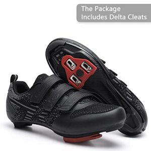 Unisex Road Bike Cycling Shoes Bike Riding Shoes for Men Women, 3 Straps, Pre-Installed Delta Cleatsg Size 8 (Black)