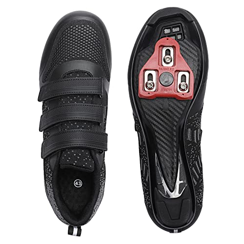 Unisex Road Bike Cycling Shoes Bike Riding Shoes for Men Women, 3 Straps, Pre-Installed Delta Cleatsg Size 8 (Black)