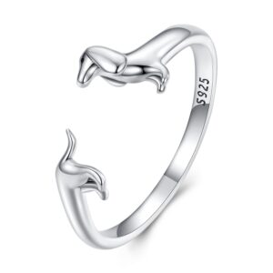 mundell 925 sterling silver cute dachshund open rings puppy dog adjustable rings for women animal stacking rings statement rings fine jewelry