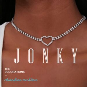 JONKY Rhinestone Choker Necklace Silver Heart Necklaces Crystal Chokers Bling Neck Jewelry for Women (Heart Choker)