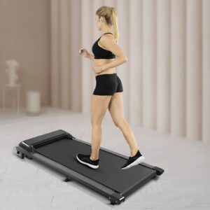 under desk treadmill, 2 in 1 treadmill walking pad, 2.25hp under desk electric treadmill, installation-free, remote control, led display, walking jogging for home, 1-8km/h, black