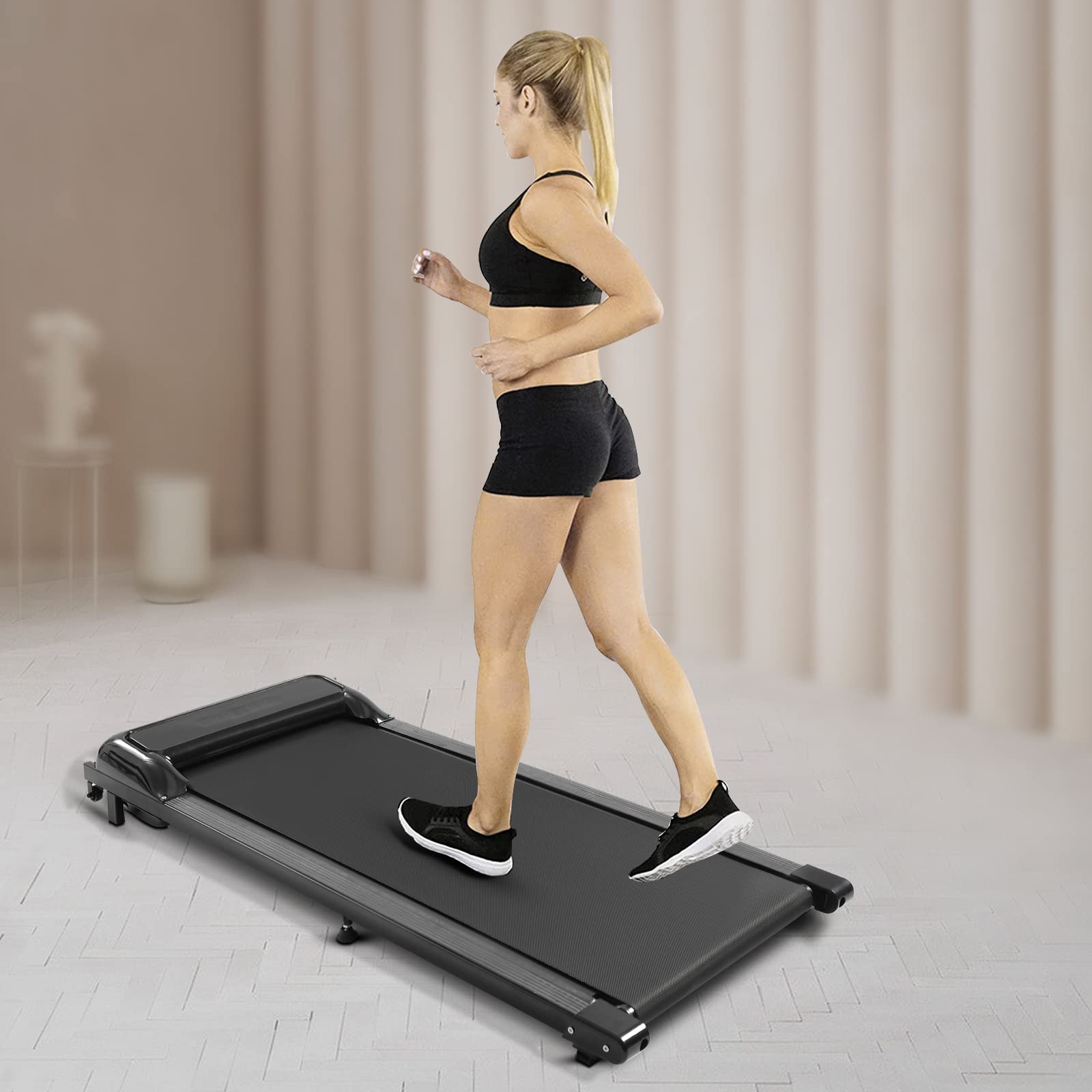 Under Desk Treadmill, 2 in 1 Treadmill Walking Pad, 2.25HP Under Desk Electric Treadmill, Installation-Free, Remote Control, LED Display, Walking Jogging for Home, 1-8km/h, Black