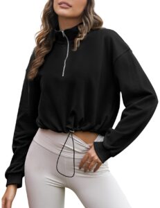 flygo womens half zip sweatshirts stand collar activewear running workout pullover tops(black-s)