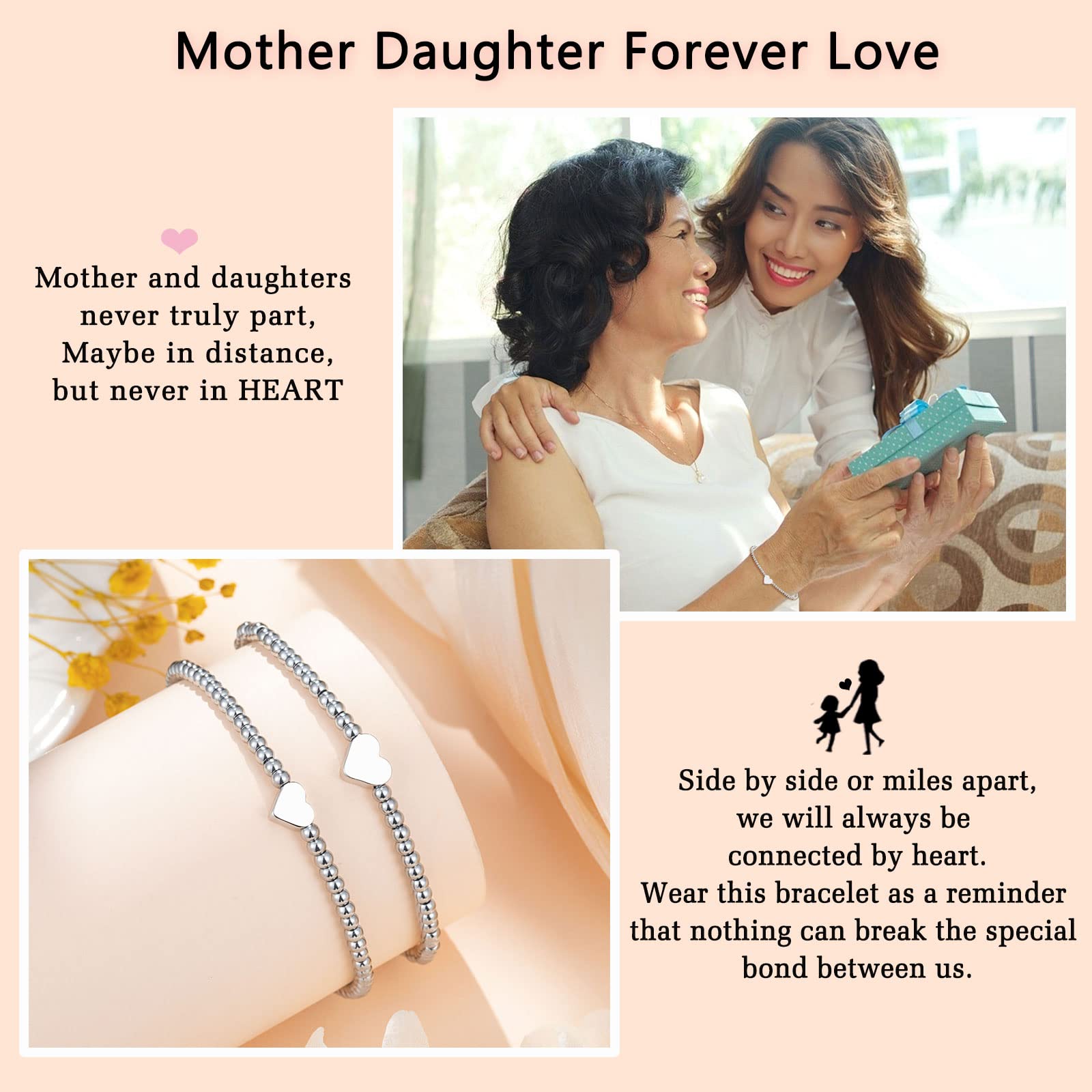 UNGENT THEM Daughter Gifts from Mom Mother Daughter Bracelets Back to School Mommy and Me Jewelry Valentine's Day Mothers Day Birthday Christmas Gifts for Mom from Daughters