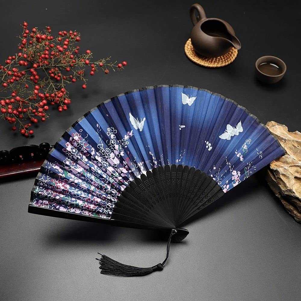 WEISHA Folding Handheld Flower Fan 1PC Vintage Chinese Style Dance Wedding Party Lace Silk Folding Handheld Flower Fan Party Performance Props(52)