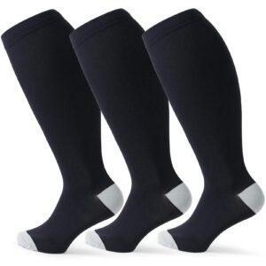 wide calf compression socks for women & men large size circulation 15-20 mmhg 3 pairs