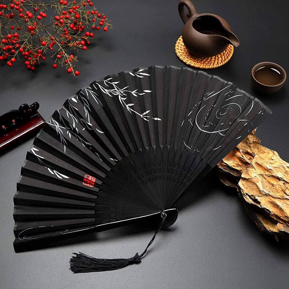 WEISHA Folding Handheld Flower Fan 1PC Vintage Chinese Style Dance Wedding Party Lace Silk Folding Handheld Flower Fan Party Performance Props(52)