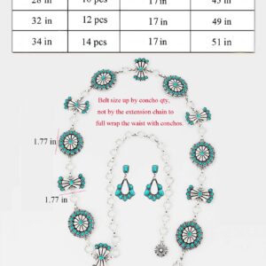 TOPACC Turquoise Concho Chain Belts for Women Western Cute Boho Teal Metal Cowgirl Country Concert Belt for Dresses Jeans