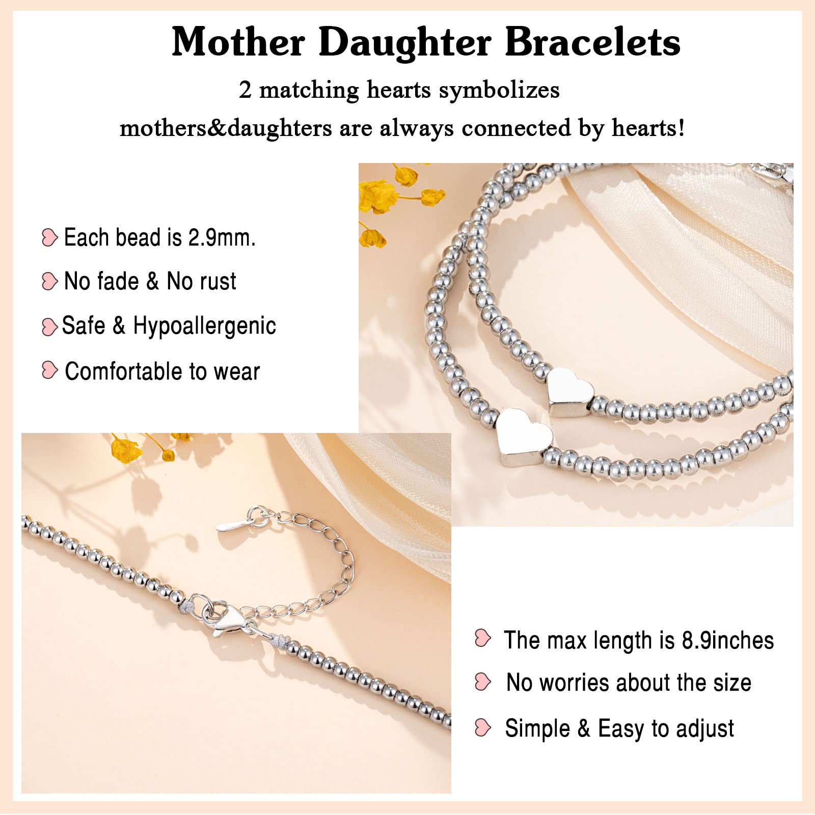 UNGENT THEM Daughter Gifts from Mom Mother Daughter Bracelets Back to School Mommy and Me Jewelry Valentine's Day Mothers Day Birthday Christmas Gifts for Mom from Daughters