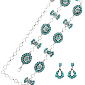 TOPACC Turquoise Concho Chain Belts for Women Western Cute Boho Teal Metal Cowgirl Country Concert Belt for Dresses Jeans