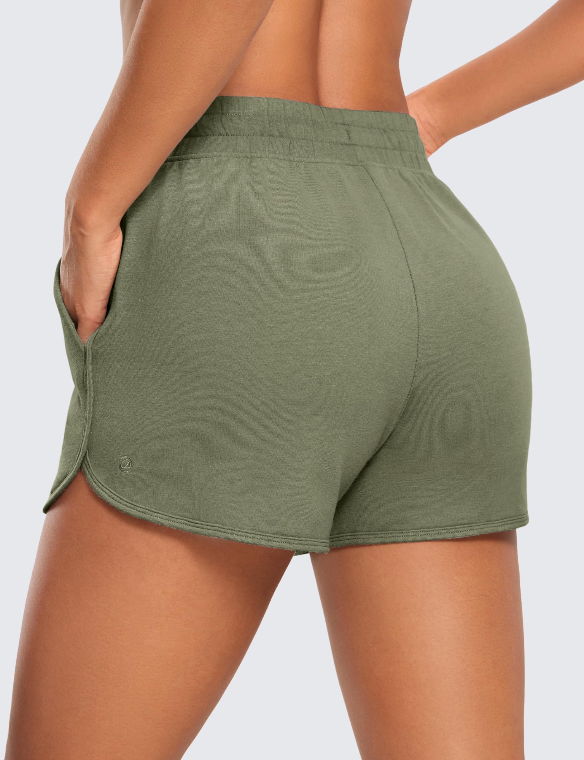 CRZ YOGA Women's Casual Sweat Shorts - 3.5'' Athletic Summer Comfy Cotton Lounge Shorts Gym Jersey Shorts with Pockets Dusty Olive Medium