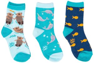 sock it to me girls otter narwal fish socks (3-pack)