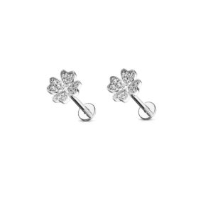 crystal four leaf clover labret cartilage studs earrings for women girls men unisex 361l surgical stainless steel love heart monroe lip rings tragus helix stud earring fashion medusa piercing jewelry gifts 16g (silver)