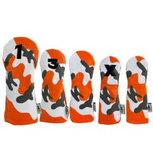 orange camo sunfish leather golf club headcover 5 pc set