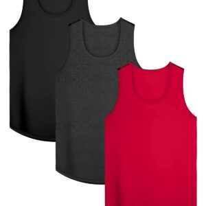 KAWATA Men's 3 Pack Dry Fit Workout Tank Top Gym Muscle Tee Fitness Bodybuilding Sleeveless T Shirts